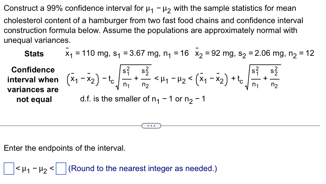816) Construct a 99% confidence interval for H - H2 | Chegg.com