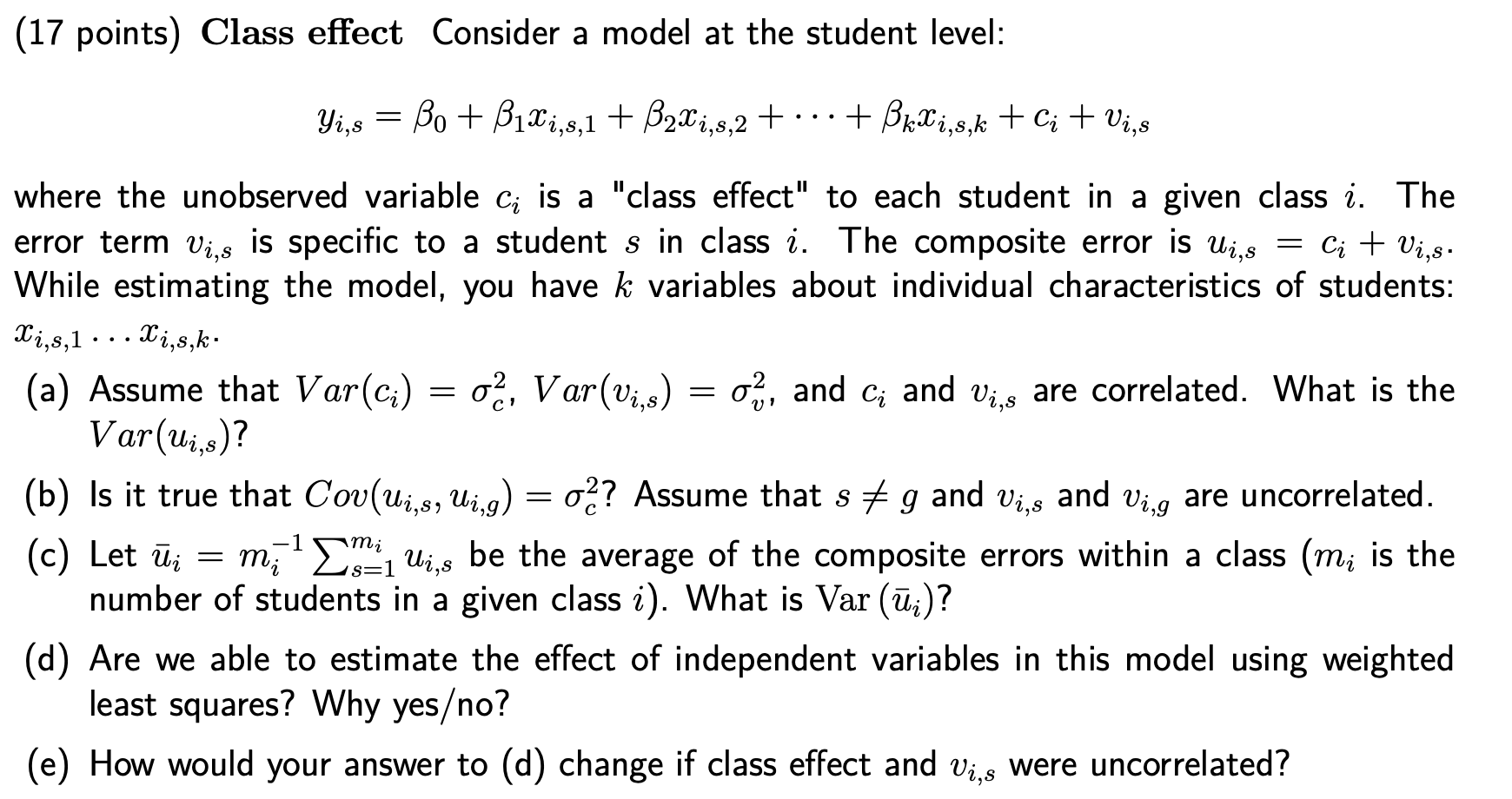 Solved (17 points) Class effect Consider a model at the | Chegg.com