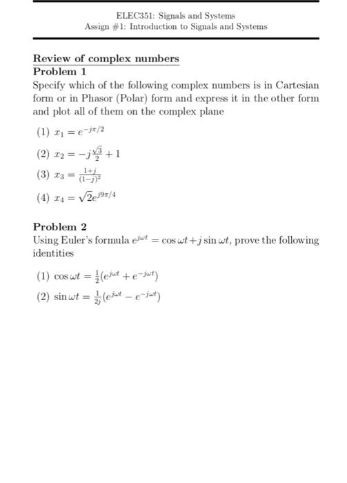 Solved ELEC 351: Signals and Systems Assign #1: Introduction | Chegg.com