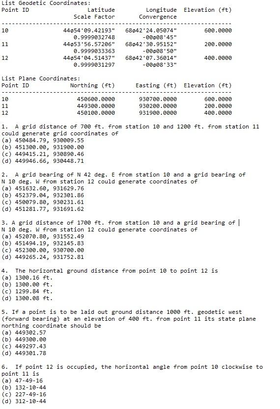 Solved List Geodetic Coordinates: Point ID Latitude Scale | Chegg.com