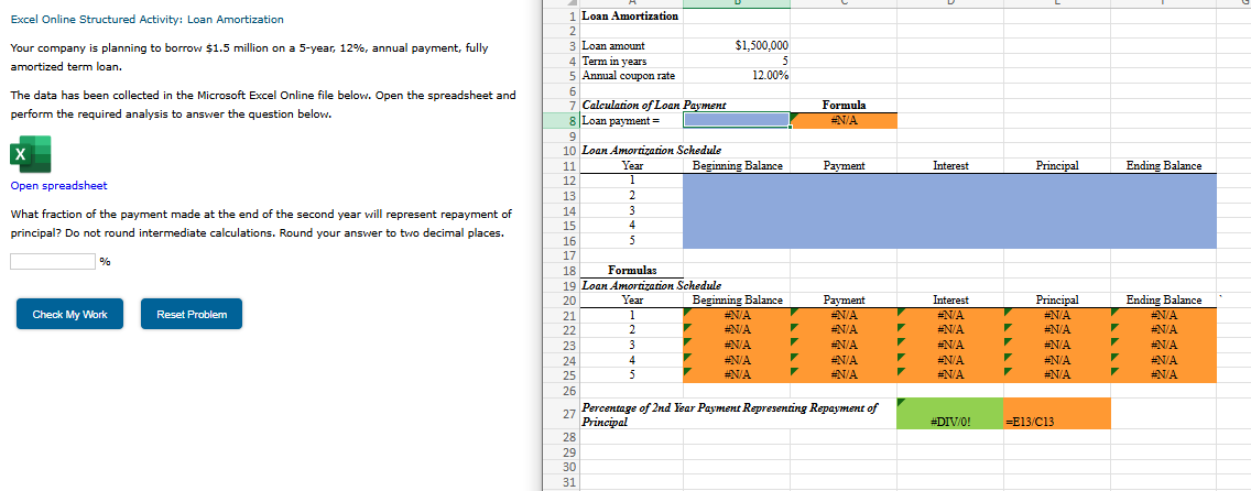 Solved Excel Online Structured Activity: Loan | Chegg.com
