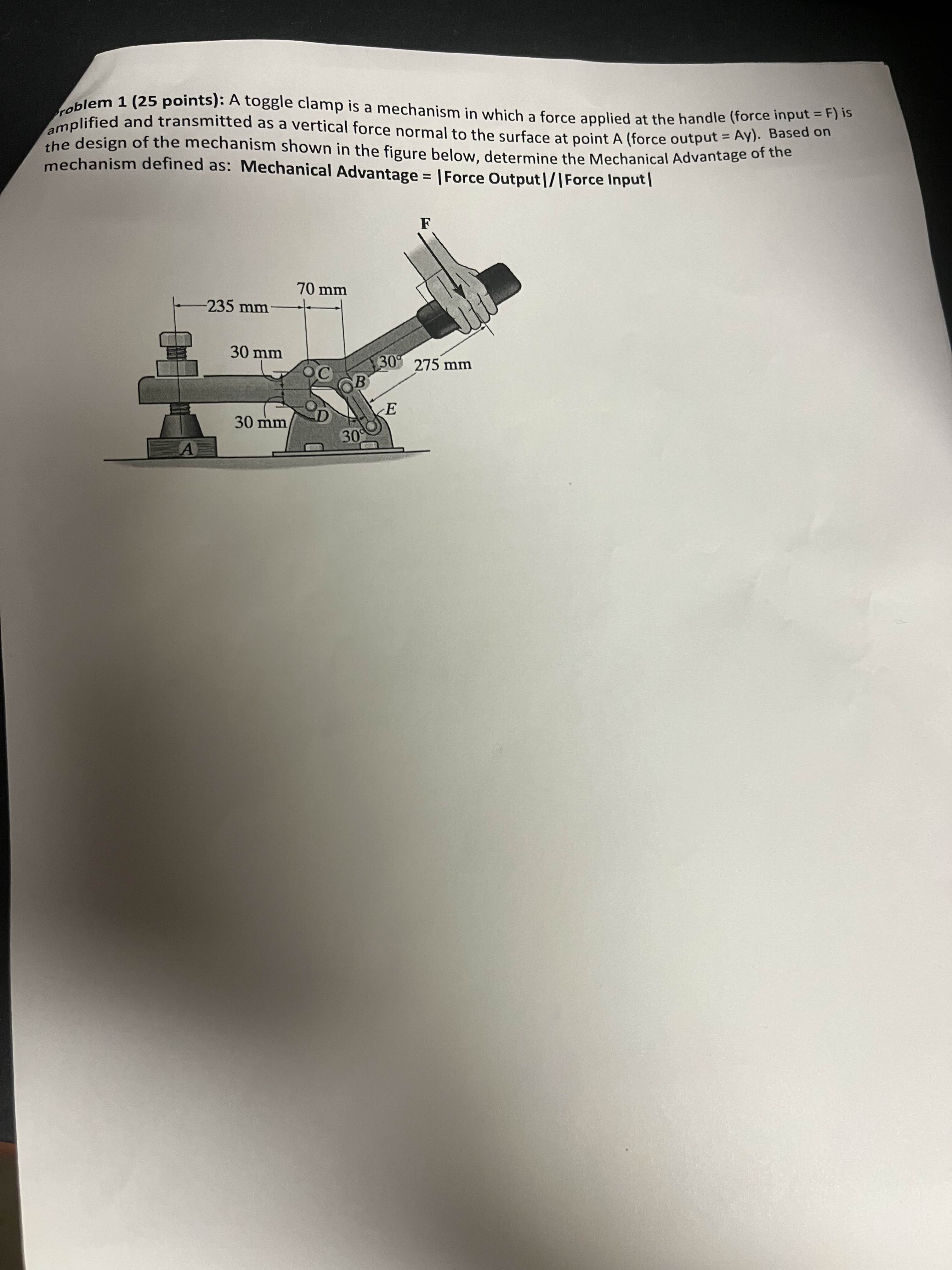 Solved roblem 1 (25 ﻿points): A toggle clamp is a mechanism | Chegg.com