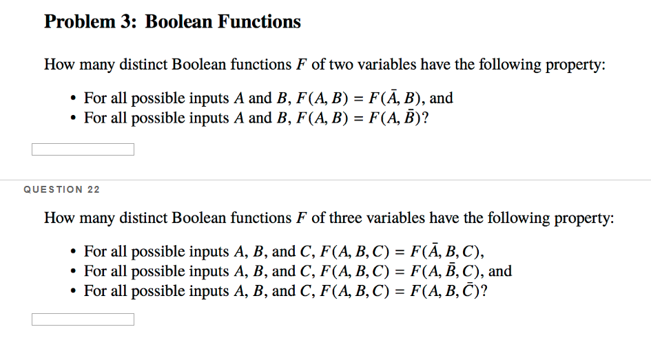 Solved Problem 3: Boolean Functions How many distinct | Chegg.com