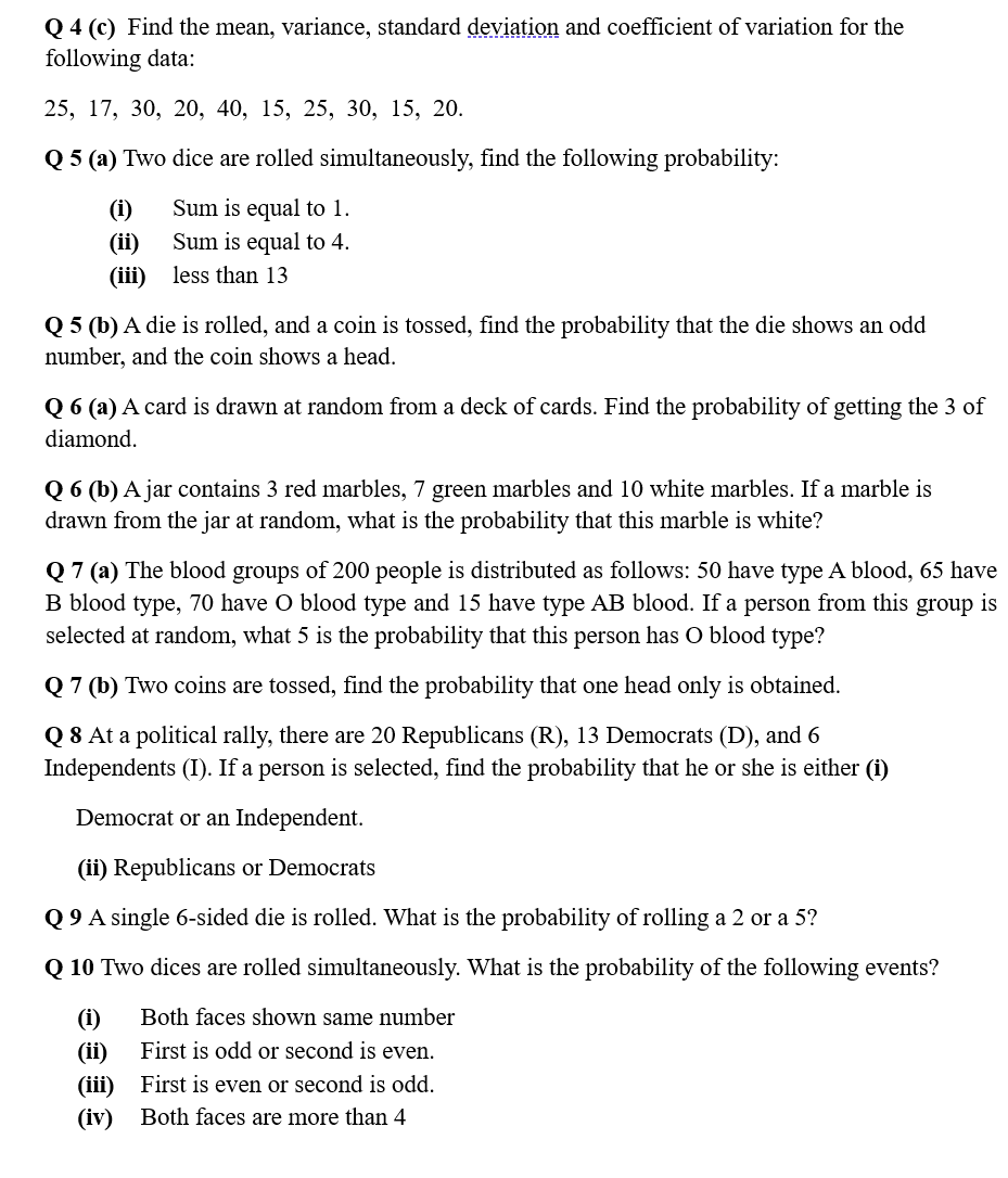 Solved Q 4 (c) ﻿Find the mean, variance, standard deviation | Chegg.com