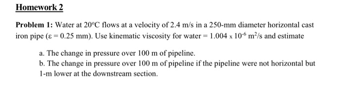 Solved Homework 2 Problem 1: Water at 20°C flows at a | Chegg.com