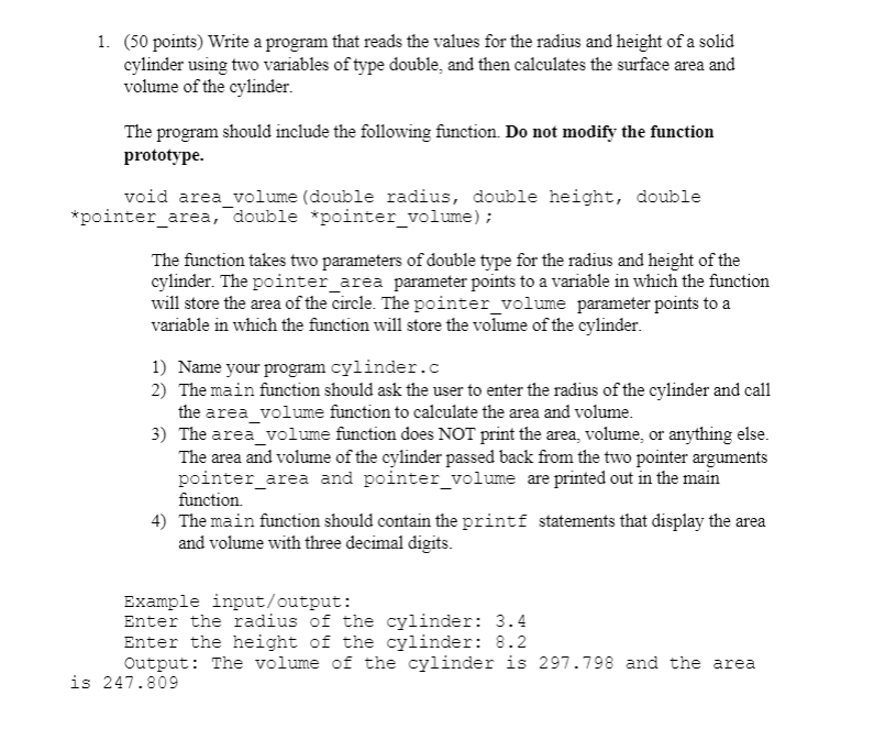 Solved 1. (50 points) Write a program that reads the values | Chegg.com