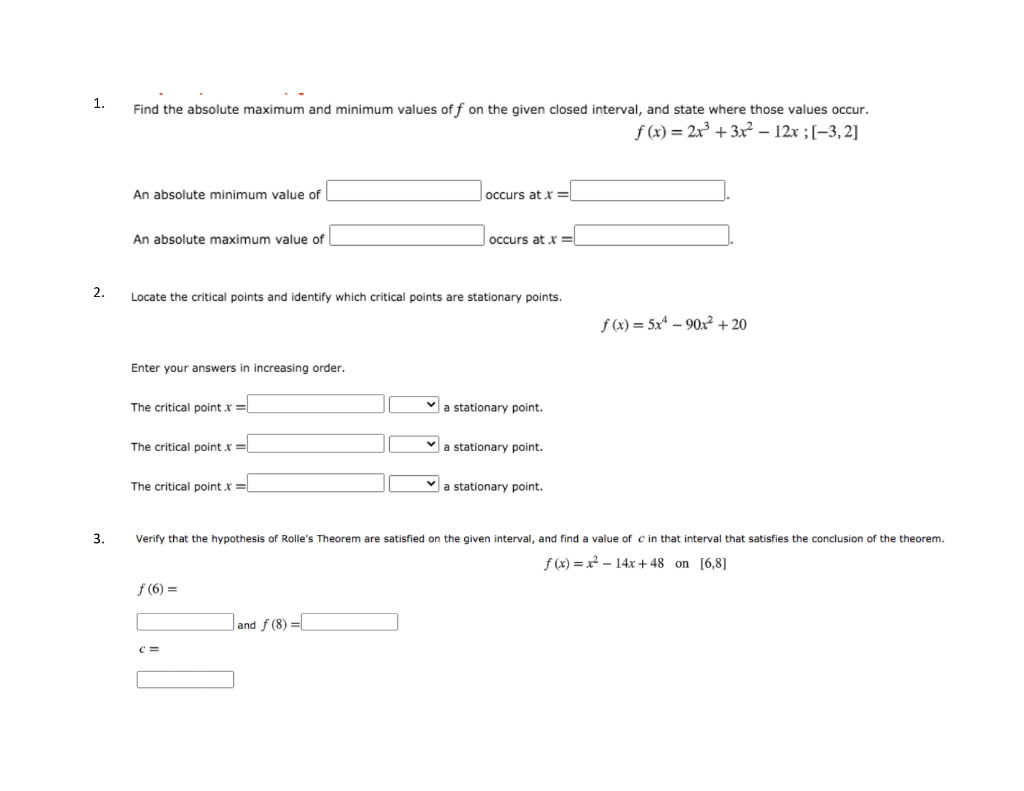 Solved 1. Find the absolute maximum and minimum values off | Chegg.com