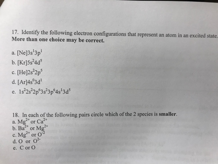 Solved 17. Identify the following electron configurations | Chegg.com