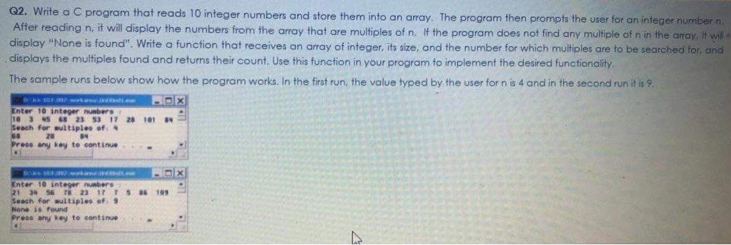 Solved Q2. Write a C program that reads 10 integer numbers | Chegg.com