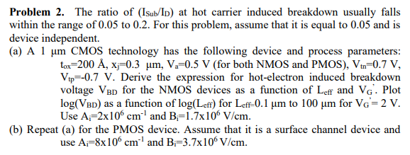 Problem 2. The ratio of (Isub/ID) at hot carrier | Chegg.com