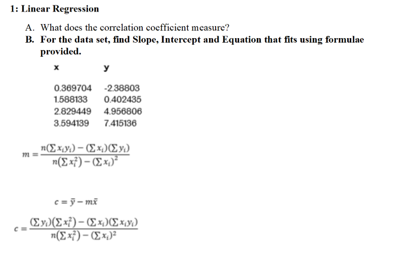 Solved 1: Linear Regression A. What does the correlation | Chegg.com