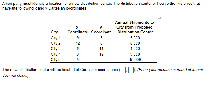 Solved A company must identify a location for a new | Chegg.com