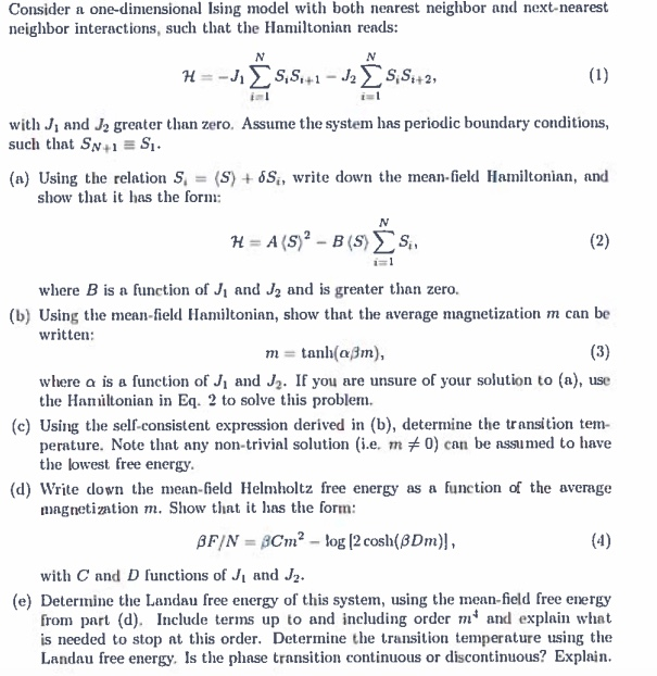 Consider a one-dimensional Ising model with both | Chegg.com