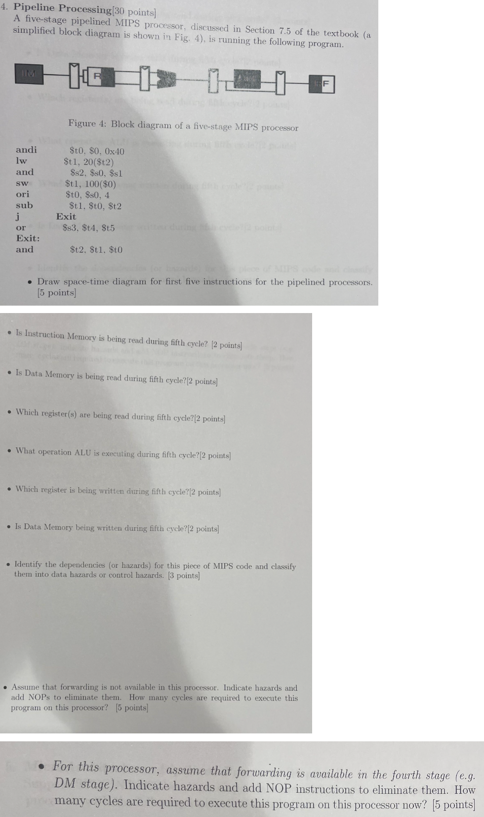 Solved 4. Pipeline Processing[ 30 points] A five-stage | Chegg.com