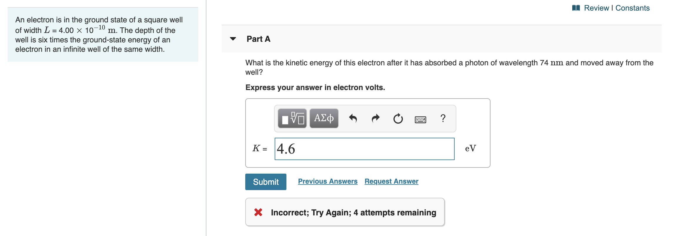 Solved An electron is in the ground state of a square well | Chegg.com