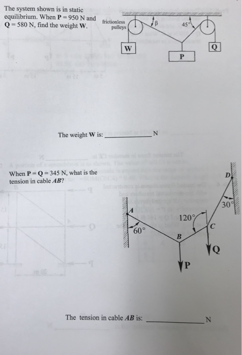 Solved The system shown is in static equilibrium. When P-950 | Chegg.com