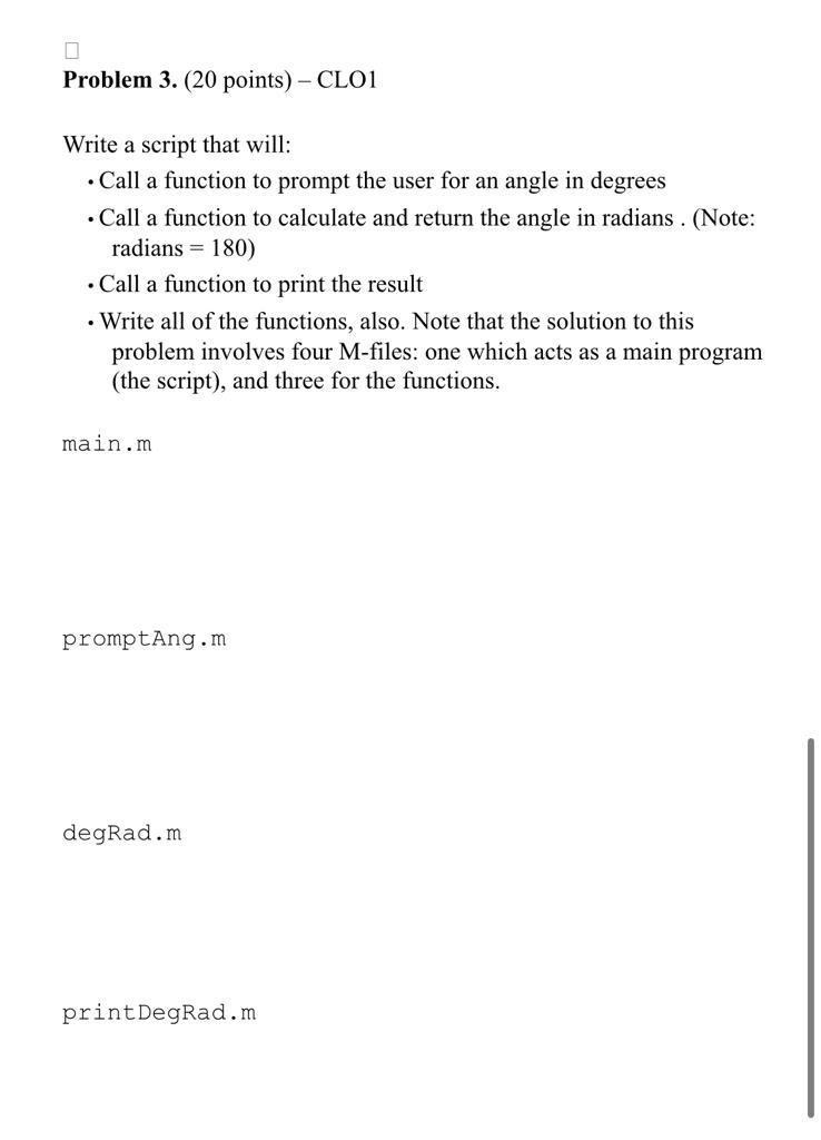 Solved Problem 3 20 Points Clo1 Write A Script That 