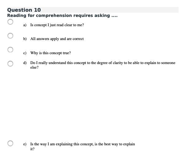 Solved Question 10Reading for comprehension requires asking | Chegg.com