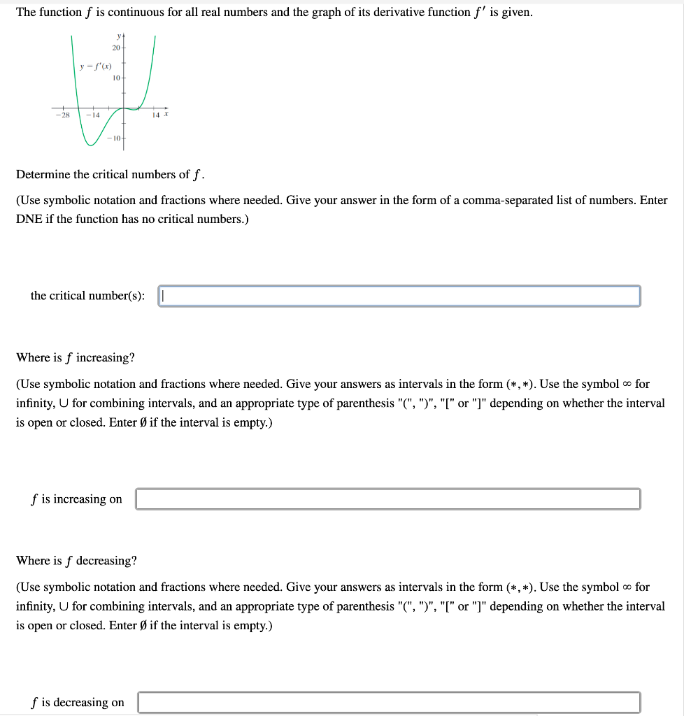 Solved Determine the critical numbers of f. (Use symbolic | Chegg.com