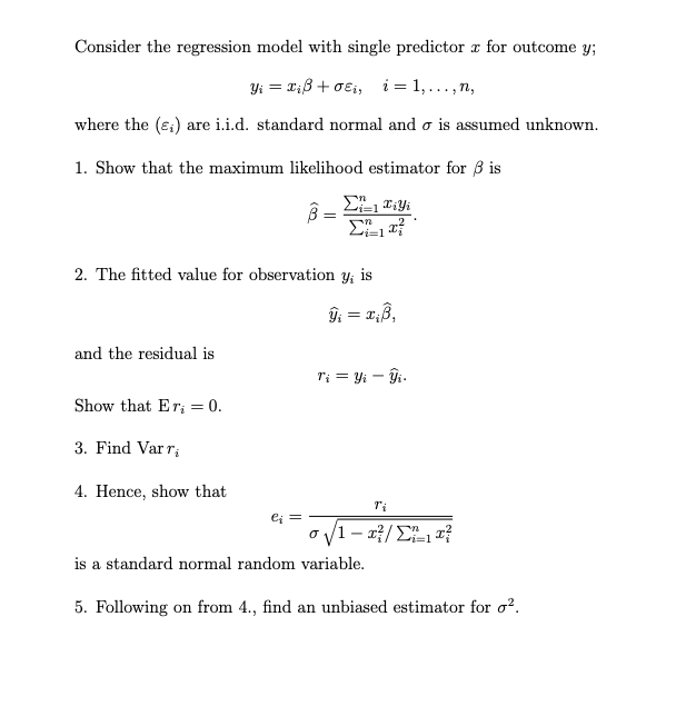 Solved Consider the regression model with single predictor x | Chegg.com