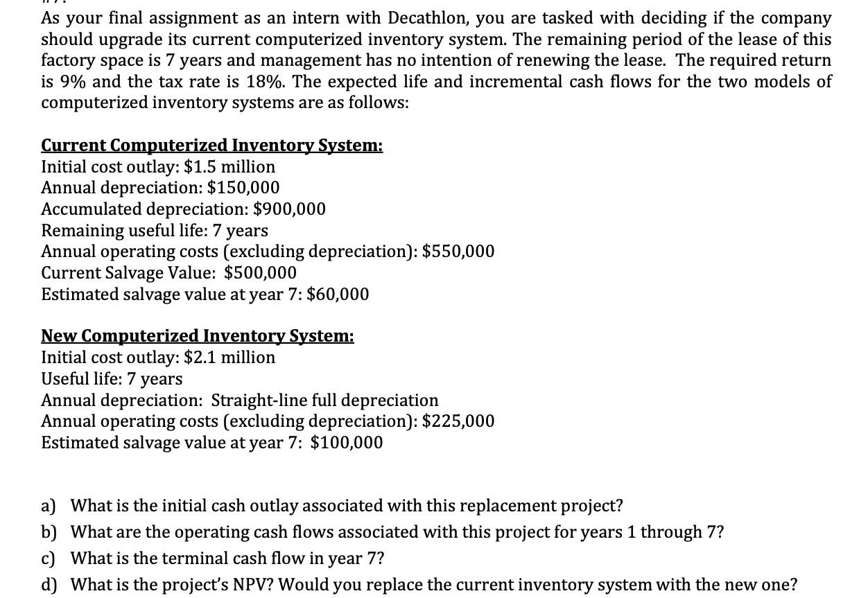 Solved As your final assignment as an intern with Decathlon, | Chegg.com