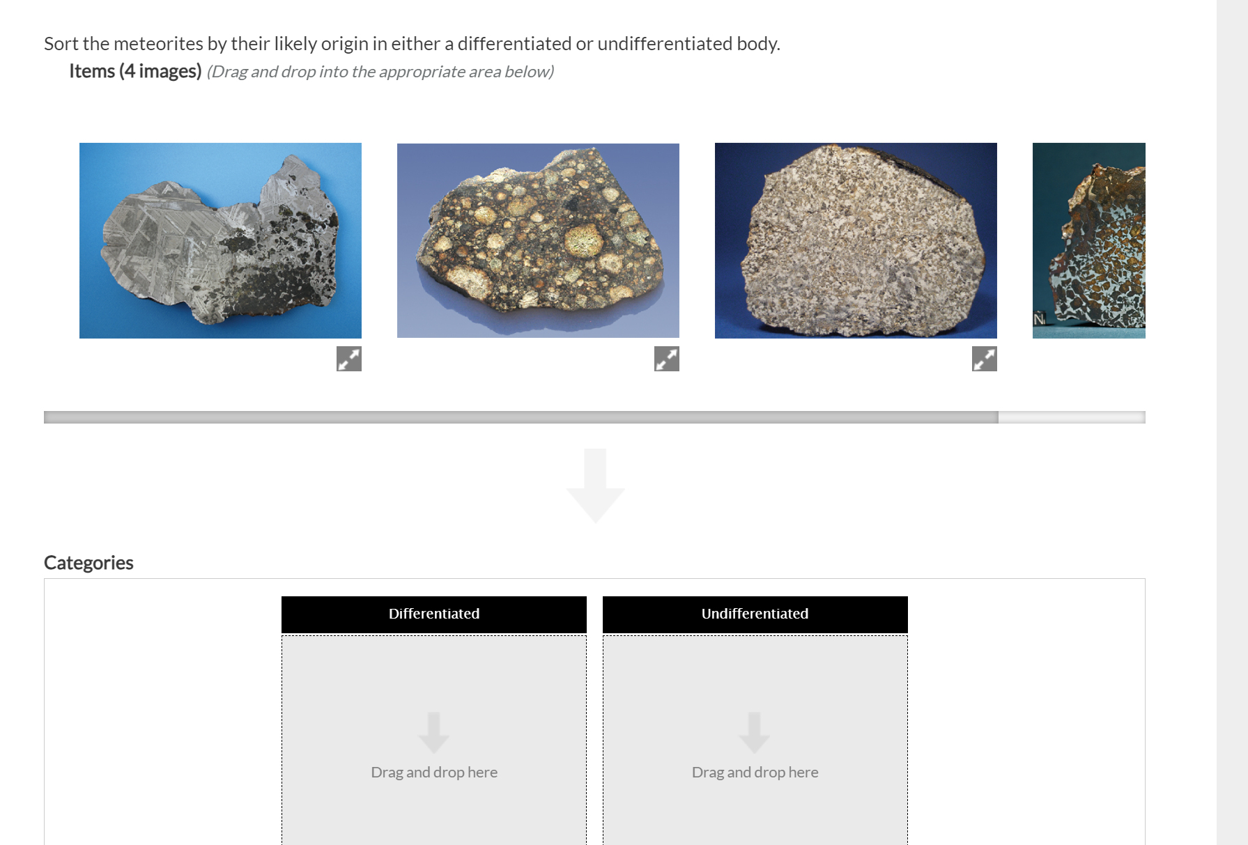Solved Sort the meteorites by their likely origin in either | Chegg.com
