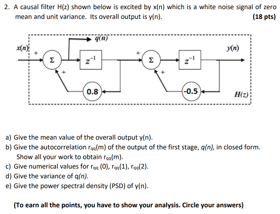 2. A causal filter H(z) shown below is excited by | Chegg.com