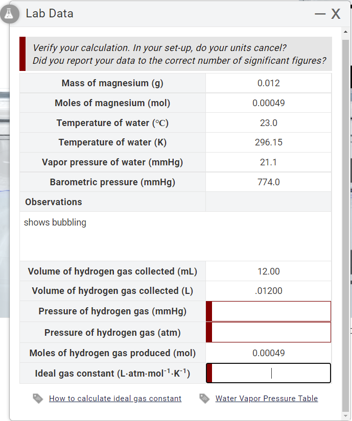 Solved Ā Lab Data - X Verify your calculation. In your | Chegg.com