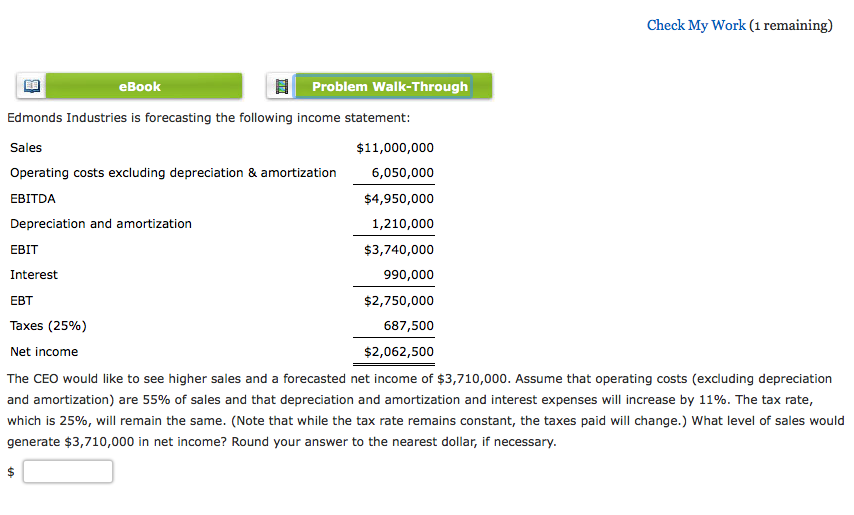 Solved Check My Work (1 remaining) EBITDA EBIT eBook Problem | Chegg.com