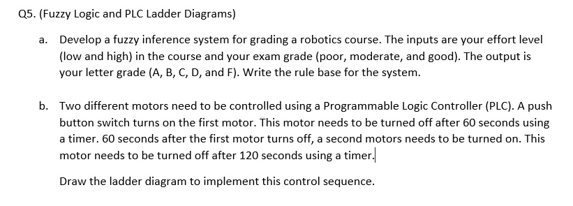 Q5. (Fuzzy Logic and PLC Ladder Diagrams) a. Develop | Chegg.com