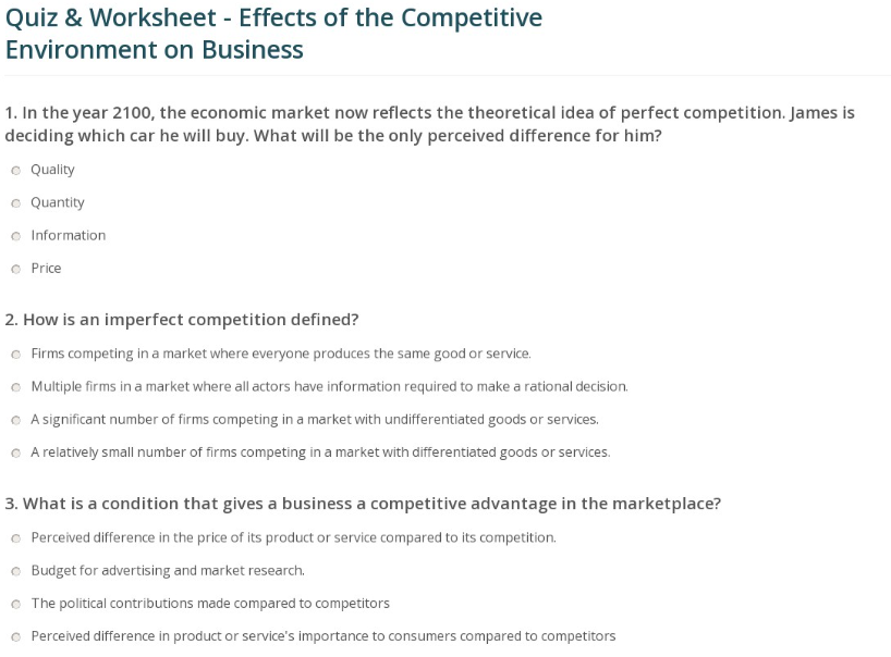 Solved Quiz \& Worksheet - Effects of the Competitive | Chegg.com