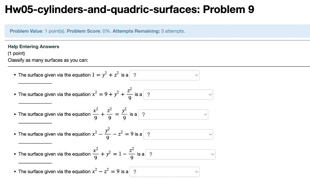 Solved Hw05-cylinders-and-quadric-surfaces: Problem 9 | Chegg.com