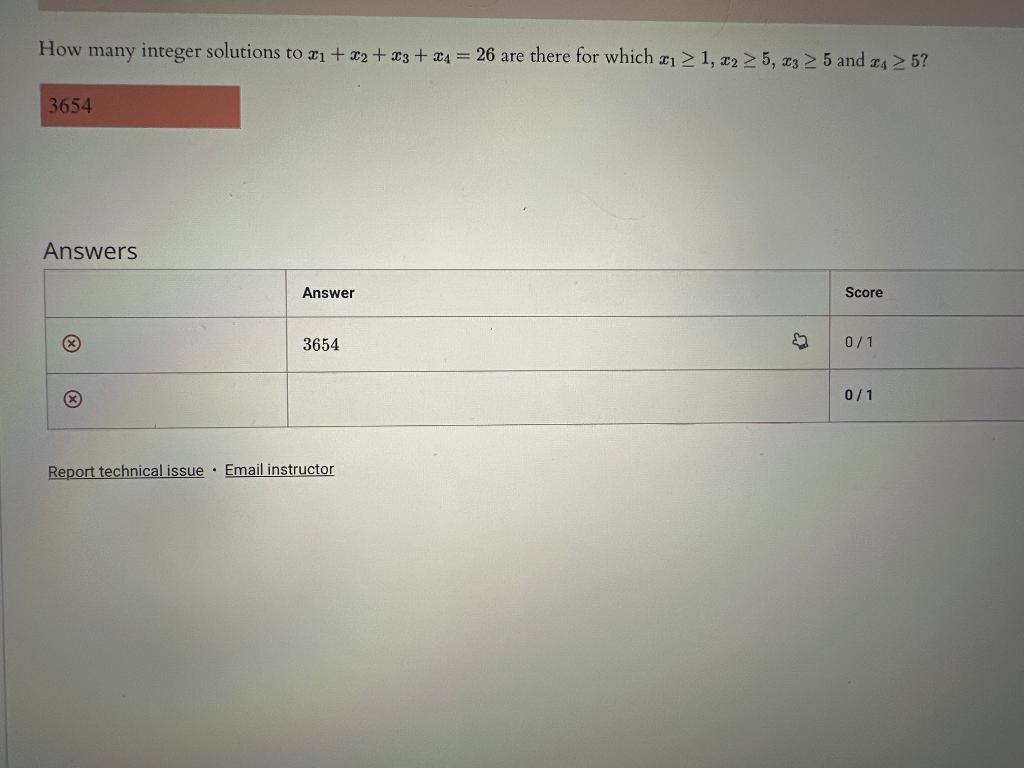 Solved How many integer solutions to x1+x2+x3+x4=26 are | Chegg.com