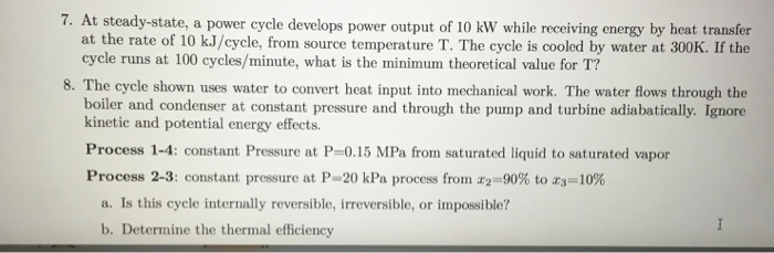 Solved At steady-state, a power cycle develops power output | Chegg.com