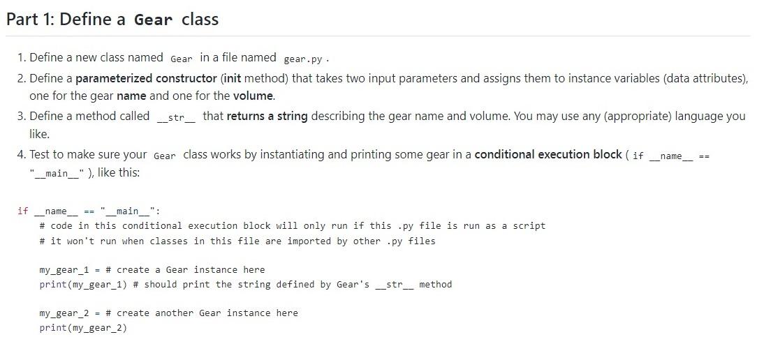 Solved 1. Define a new class named Gear in a file named | Chegg.com