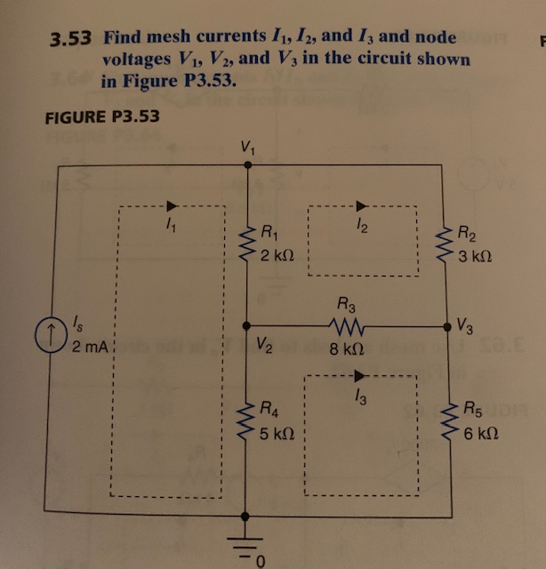 Solved 3.53 Find mesh currents 11, 12, and 13 and node | Chegg.com
