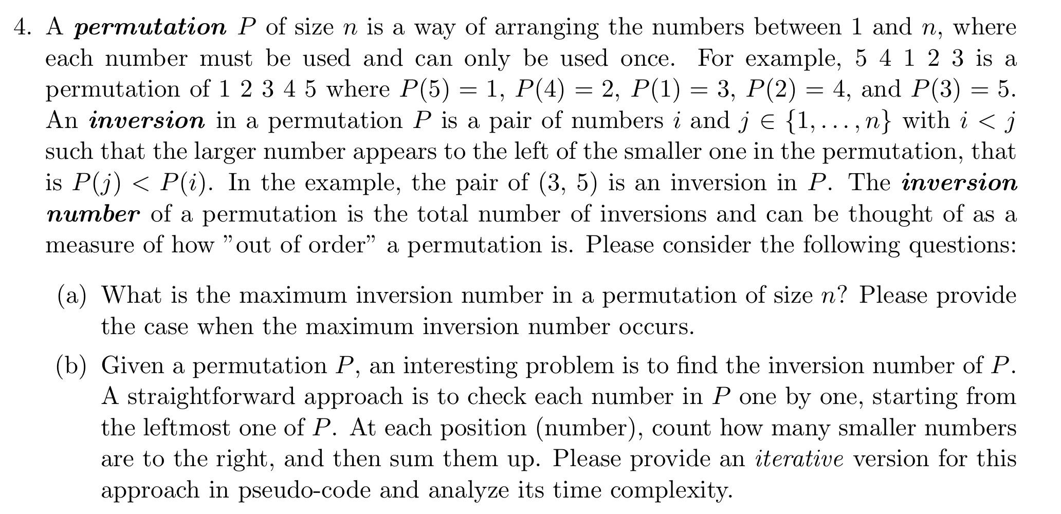 Solved 4. A permutation P of size n is a way of arranging | Chegg.com