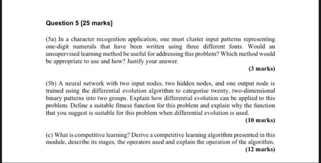 Solved Question 5 [25 marks] (5a) In a character recognition | Chegg.com