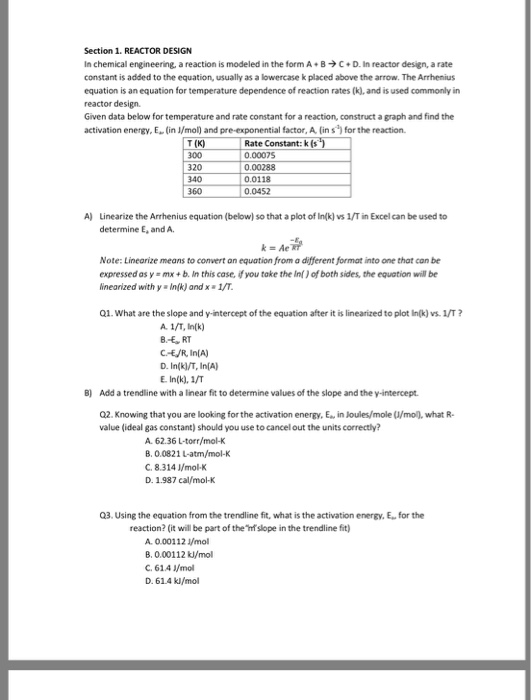 Solved Section 1. REACTOR DESIGN In chemical engineering, a | Chegg.com