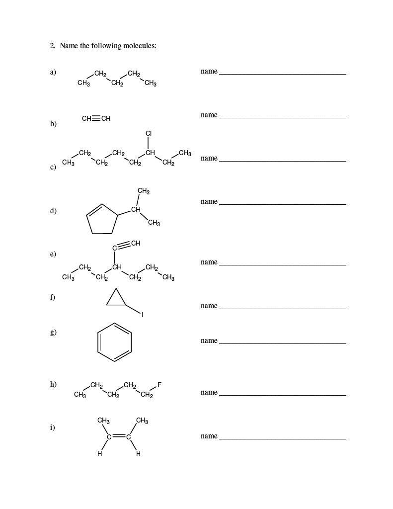 Solved More Naming: Alkanes, Alkenes, Alkynes 1. Name the | Chegg.com