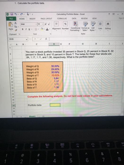 Solved 1. Calculate the portfolio beta. Calculating | Chegg.com