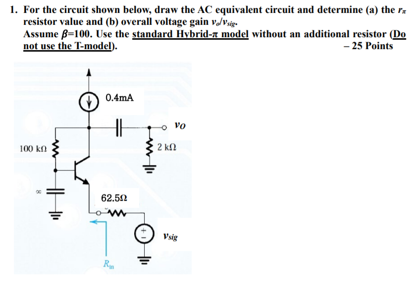 Solved 1. For the circuit shown below, draw the AC | Chegg.com