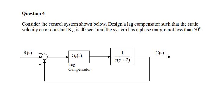 Solved Consider the control system shown below. Design a lag | Chegg.com