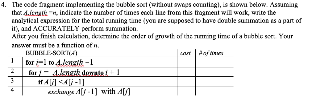 Solved The code fragment implementing the bubble sort | Chegg.com