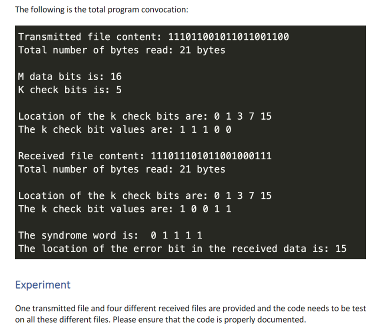 Solved [JAVA] Develop a Single Error Correcting (SEC) Code | Chegg.com