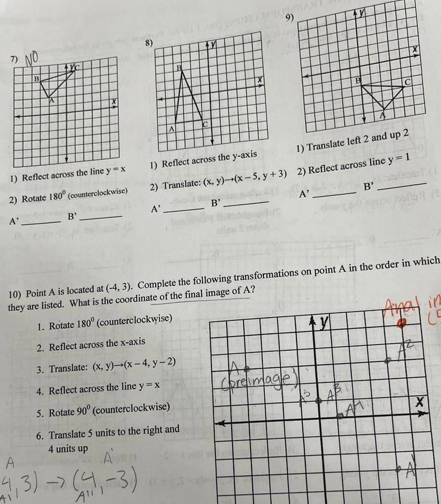 Solved 1) Reflect across the y-axis 1) Translate left 2 and | Chegg.com