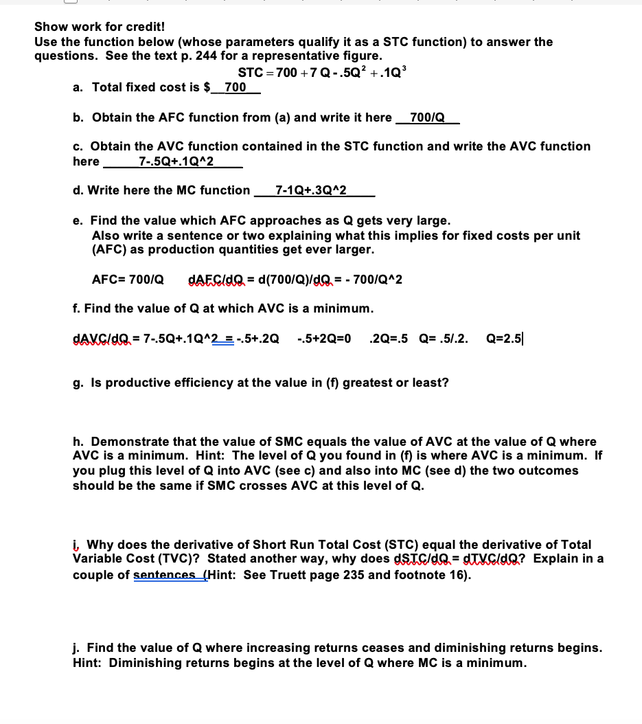 Solved Show Work For Credit Use The Function Below Whose