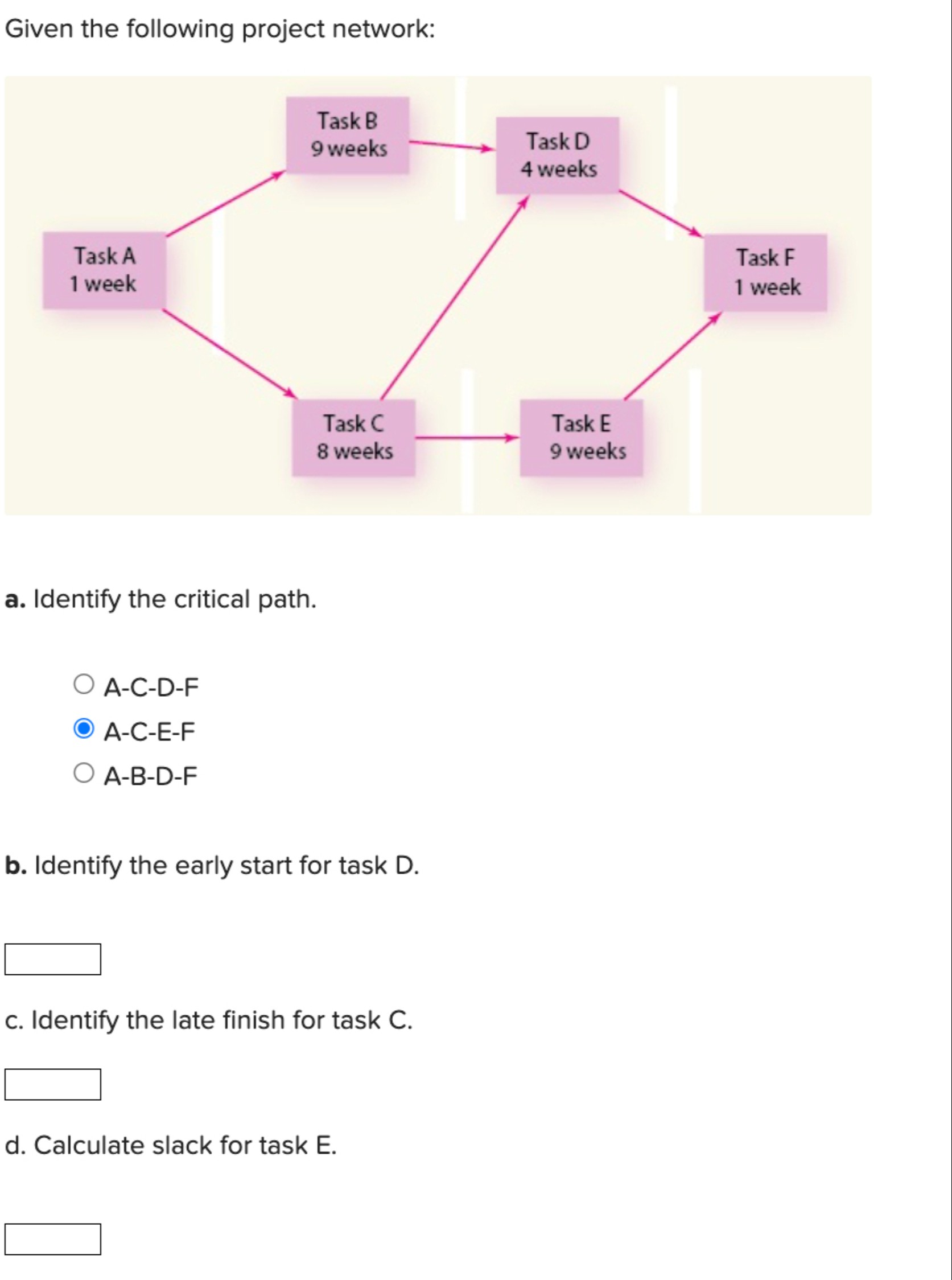 Solved Given the following project network:a. ﻿Identify the | Chegg.com