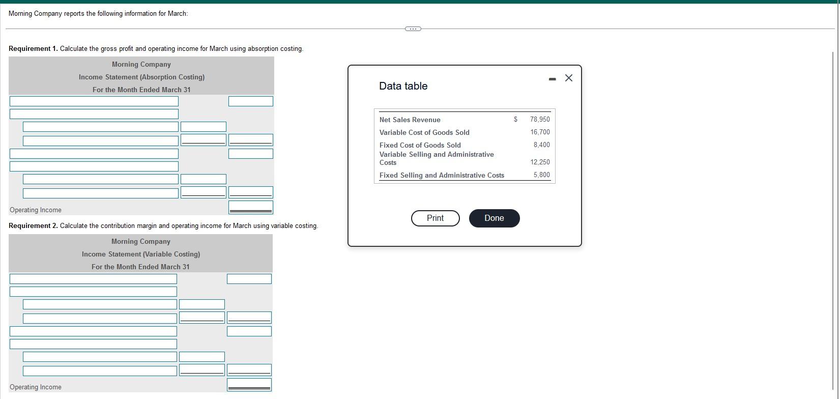 Solved Morning Company reports the following information for | Chegg.com
