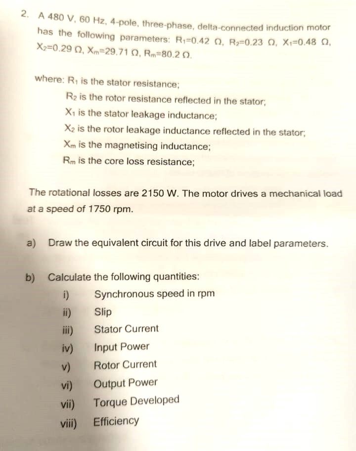 Solved A 480V,60Hz,4-pole, three-phase, delta-connected | Chegg.com